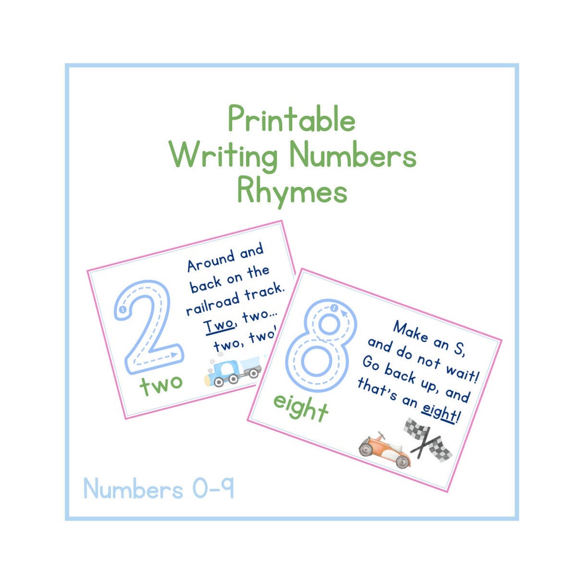 Grandmillenial Classroom Number Rhyme Posters, Printable, 0-9, Writing ...