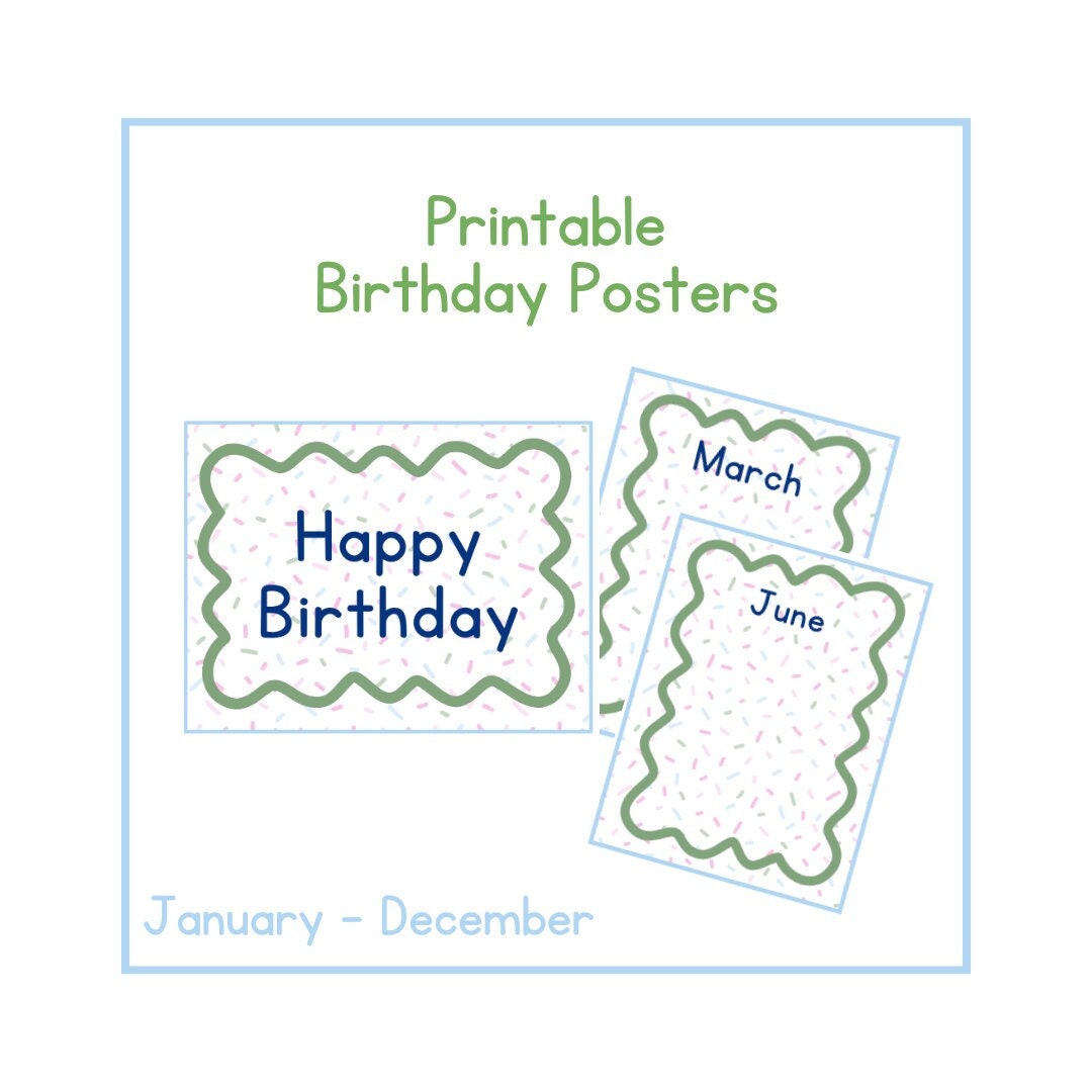 Grandmillenial Classroom Birthday Posters, Printable, January December ...
