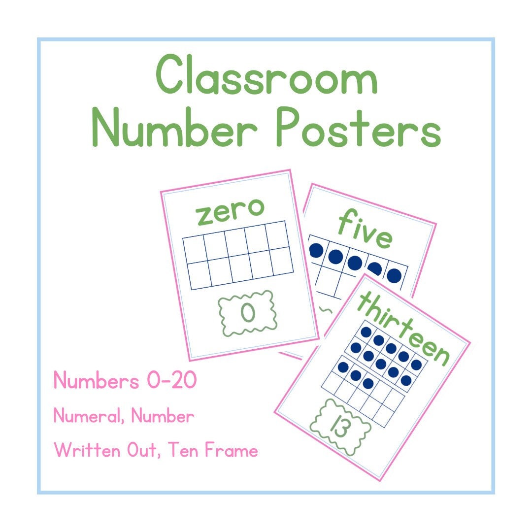 Grandmillenial Classroom Number Posters, Printable, 0-20 - Etsy