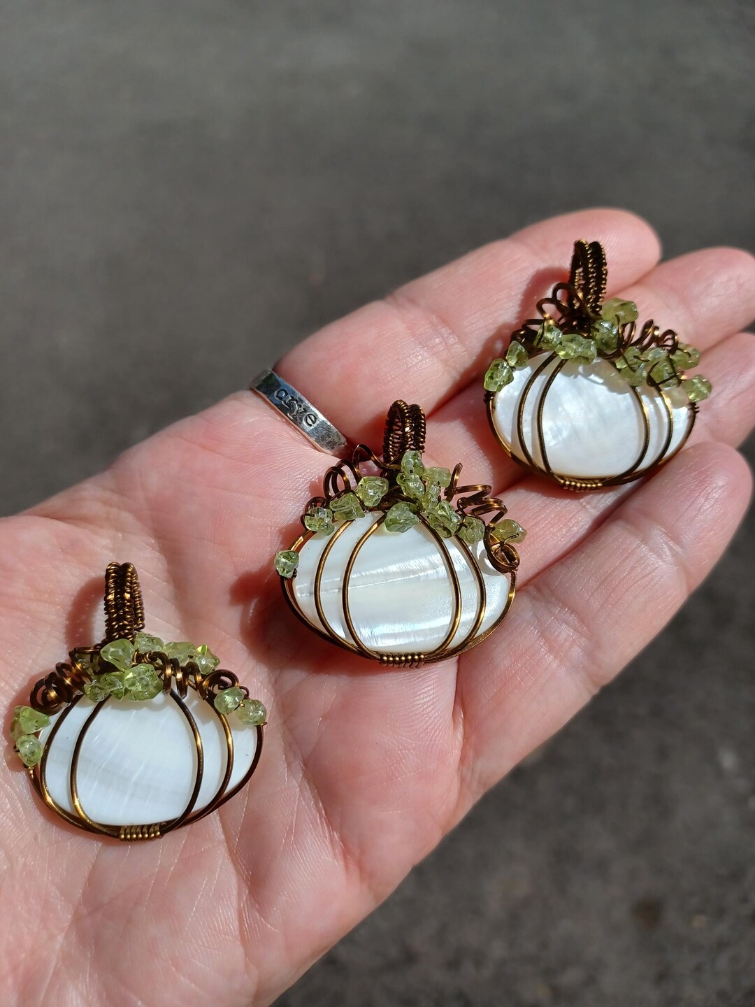White Mother of Pearl Pumpkin Wire Wrap, Harvest Autumn Fall Pendant ...