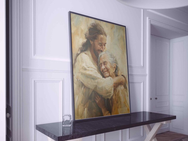 Divine Hug, Jesus and Elder Woman, Oil Painting Christian Wall Art ...