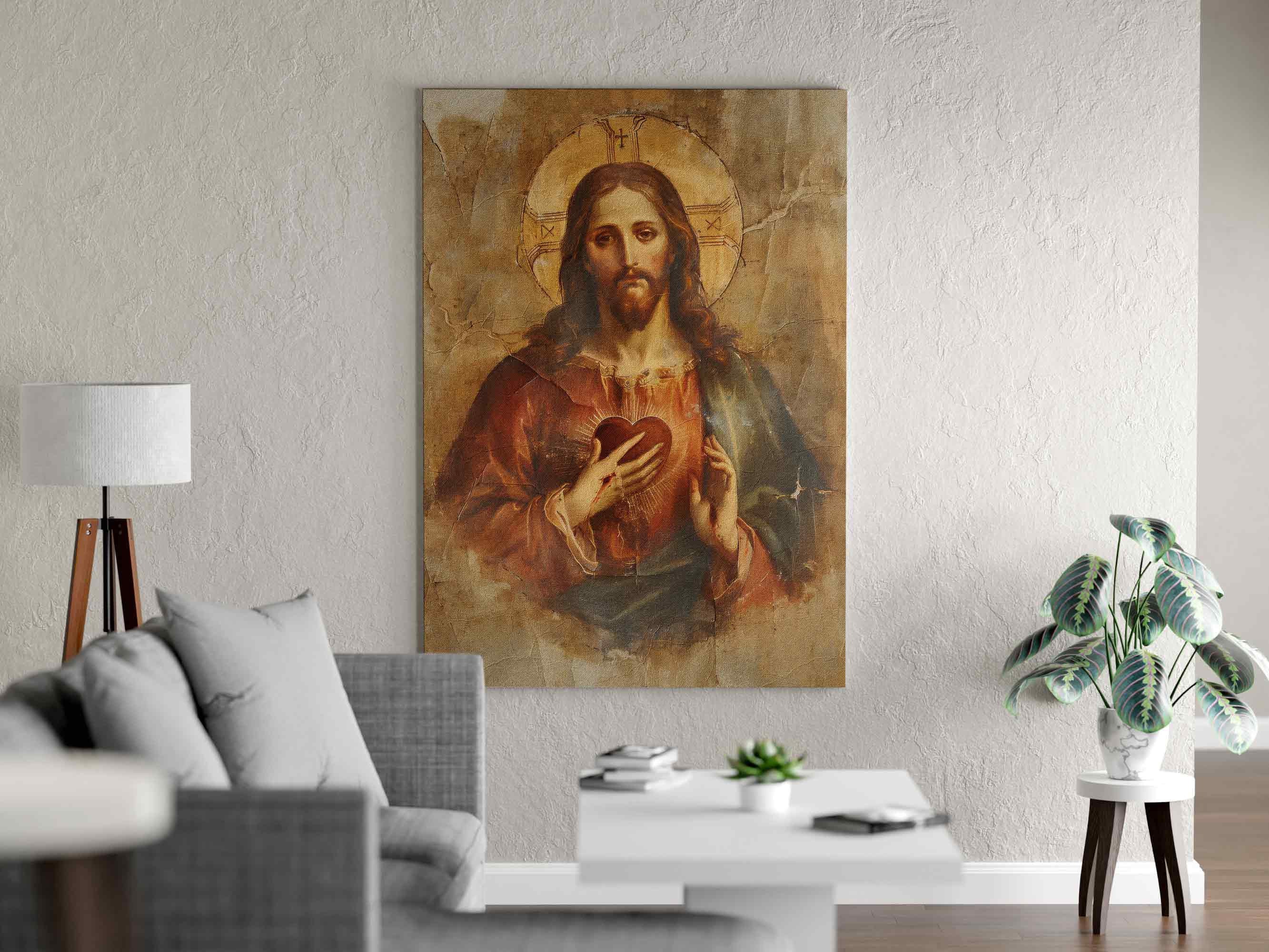 Sacred Heart of Jesus, Antique Divine Light, Jesus Oil Painting, Bible ...