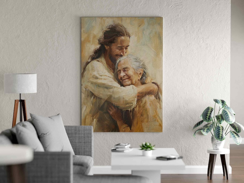 Divine Hug, Jesus and Elder Woman, Oil Painting Christian Wall Art ...