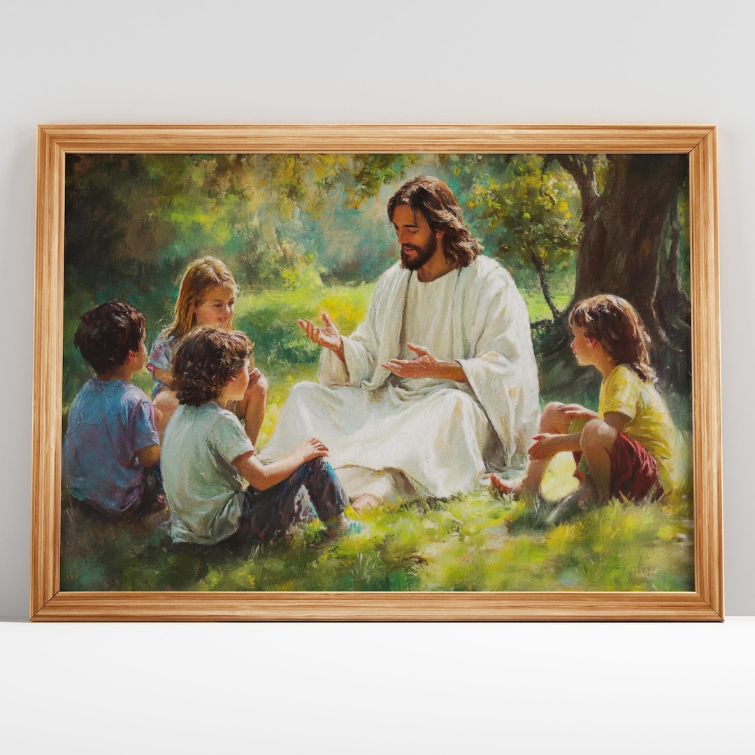 Jesus ensinando crianças, Jesus brincando com crianças, pintura a óleo ...