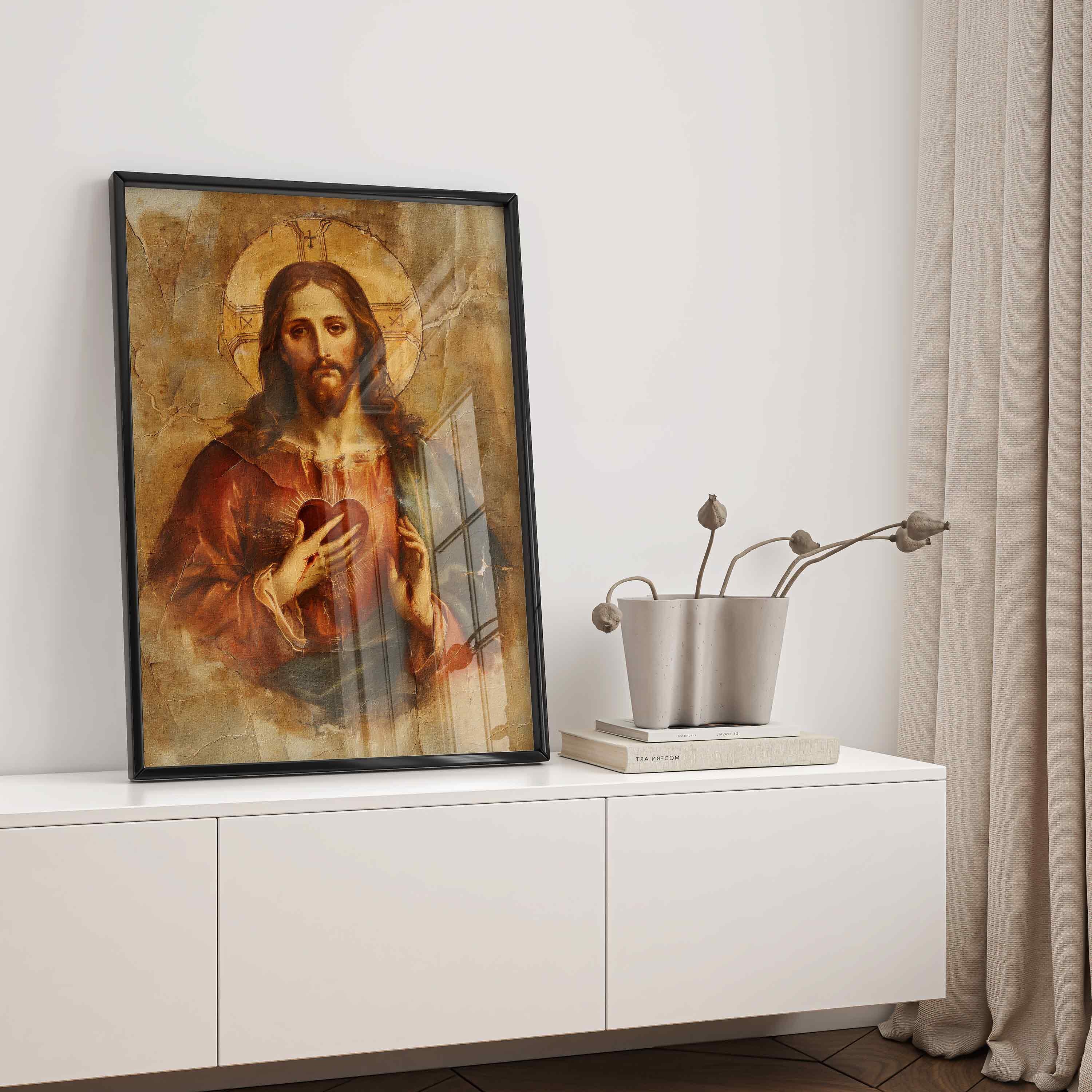 Sacred Heart of Jesus, Antique Divine Light, Jesus Oil Painting, Bible ...