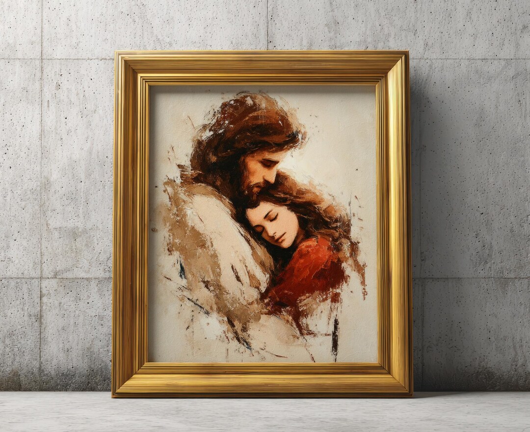 Jesus Embracing Soul Oil Painting - Divine Mercy Wall Art - Comfort in ...