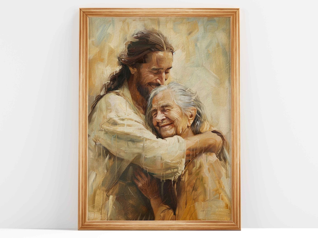 Divine Hug, Jesus and Elder Woman, Oil Painting | Christian Wall Art ...