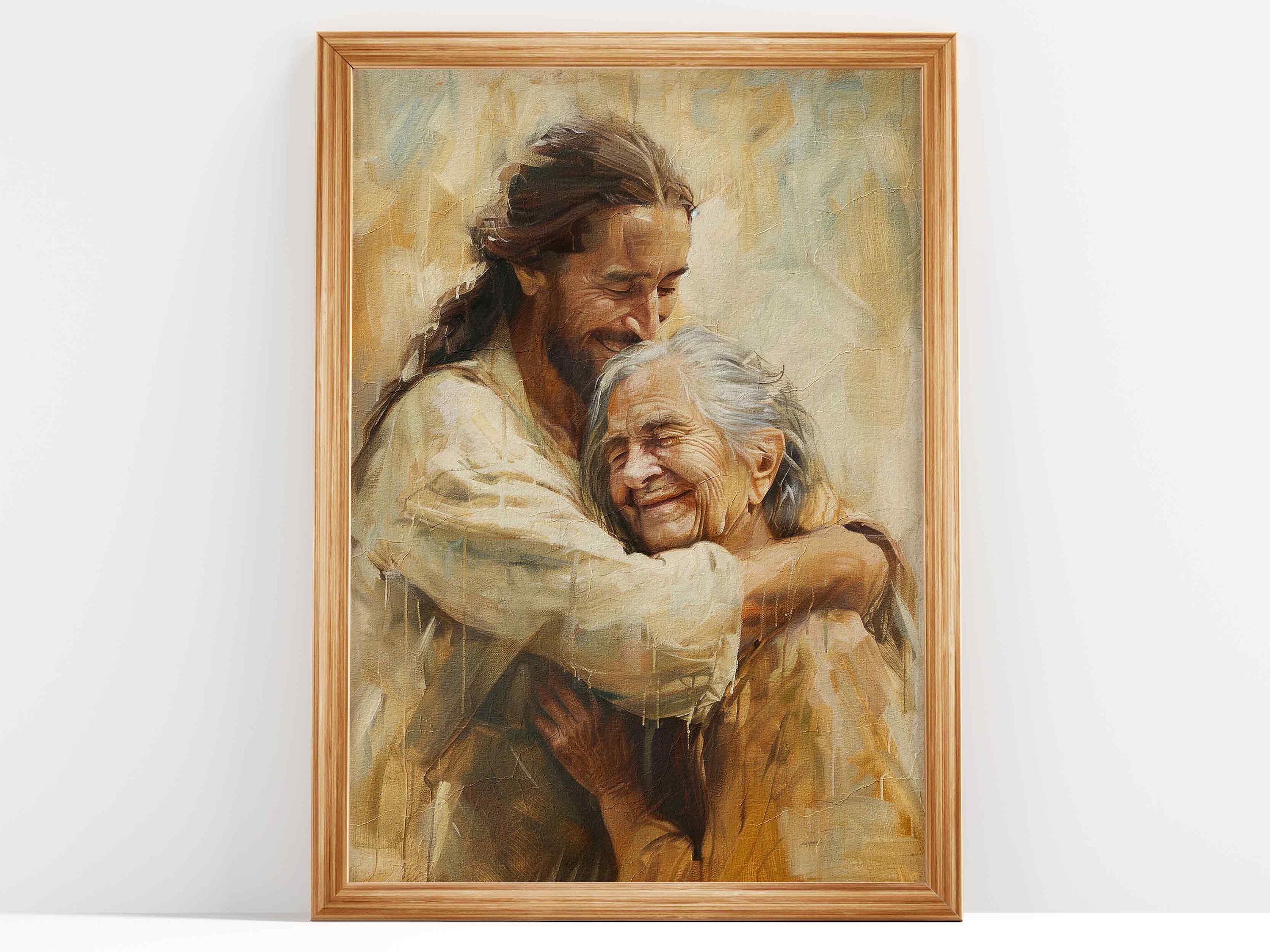 Divine Hug, Jesus and Elder Woman, Oil Painting Christian Wall Art ...