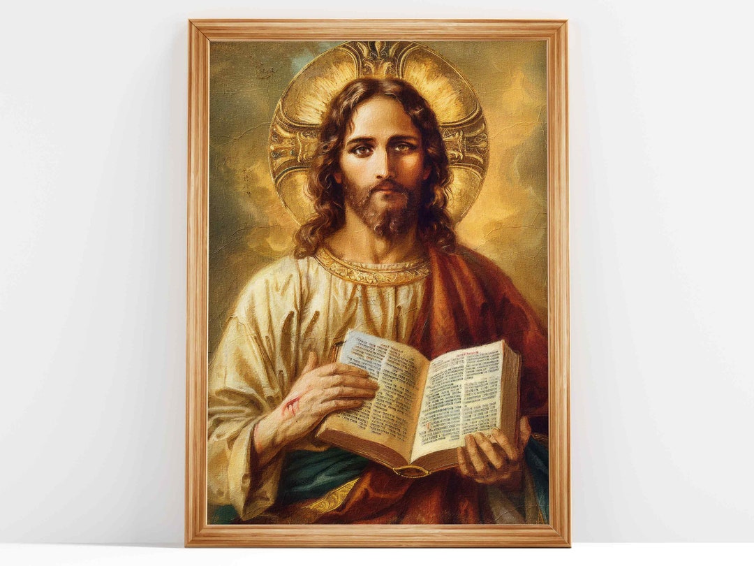 Jesus Holding the Bible, Jesus Portrait, Jesus Oil Painting, Bible ...