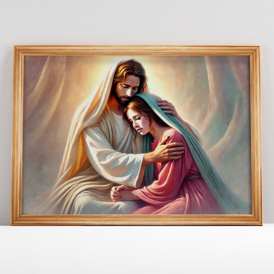 Jesus Loving Embrace, Jesus and Woman Art, Jesus Hugging Girl ...