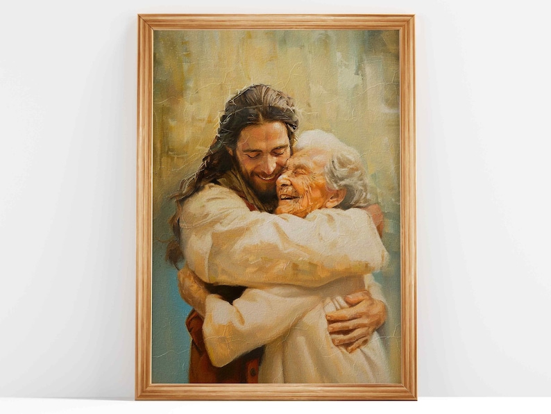 Embrace Of Eternal Love Jesus And Elderly Woman Oil Painting