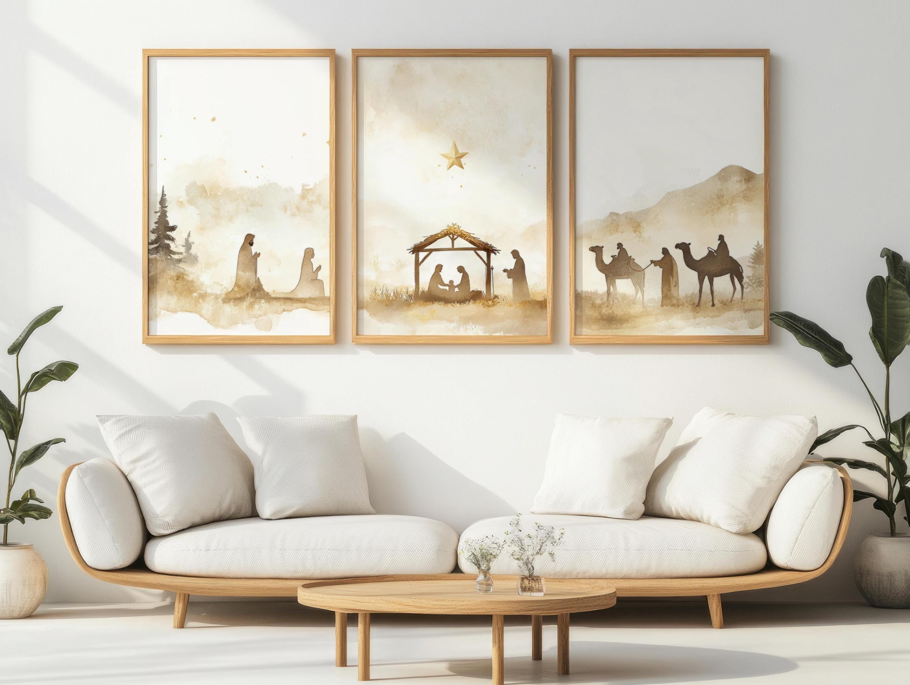 Nativity Scene Art Prints (set of 3) - Christian Christmas Decor ...