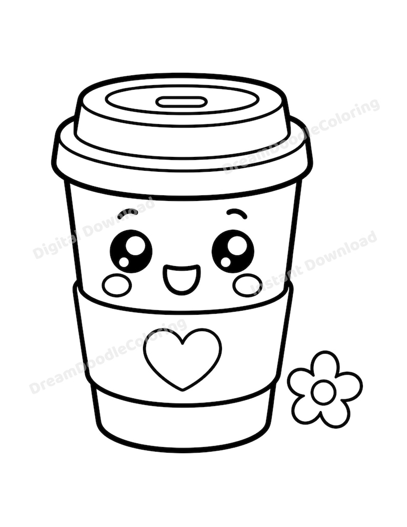 Coffee Lovers Coloring Book Printable, Cute Kawaii Coffee Coloring ...
