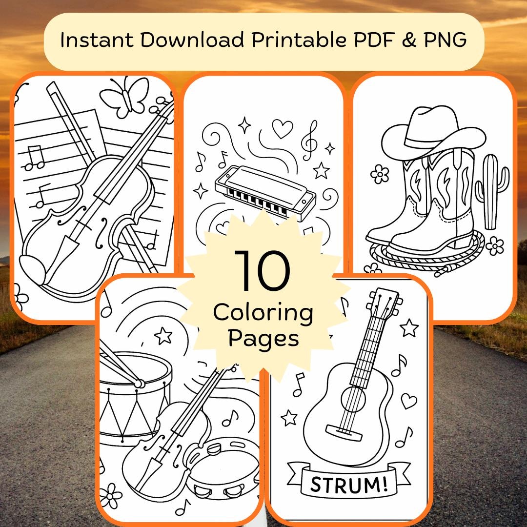 Country Music Coloring Pages, 10 Music Coloring Pages (PDF & PNG) - Etsy
