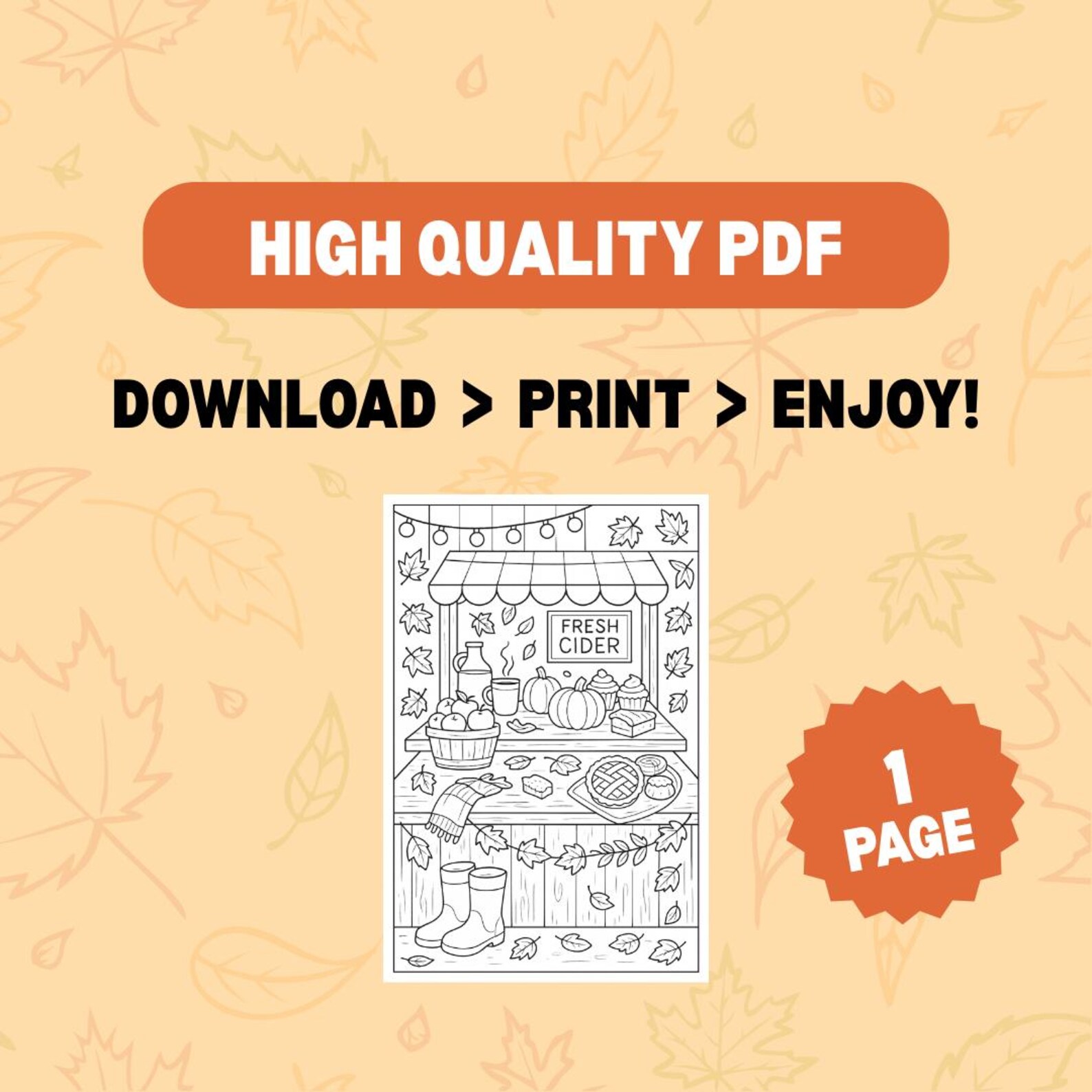 Fresh Cider Stand Coloring Page: Cozy Autumn Market Scene (PDF Download ...