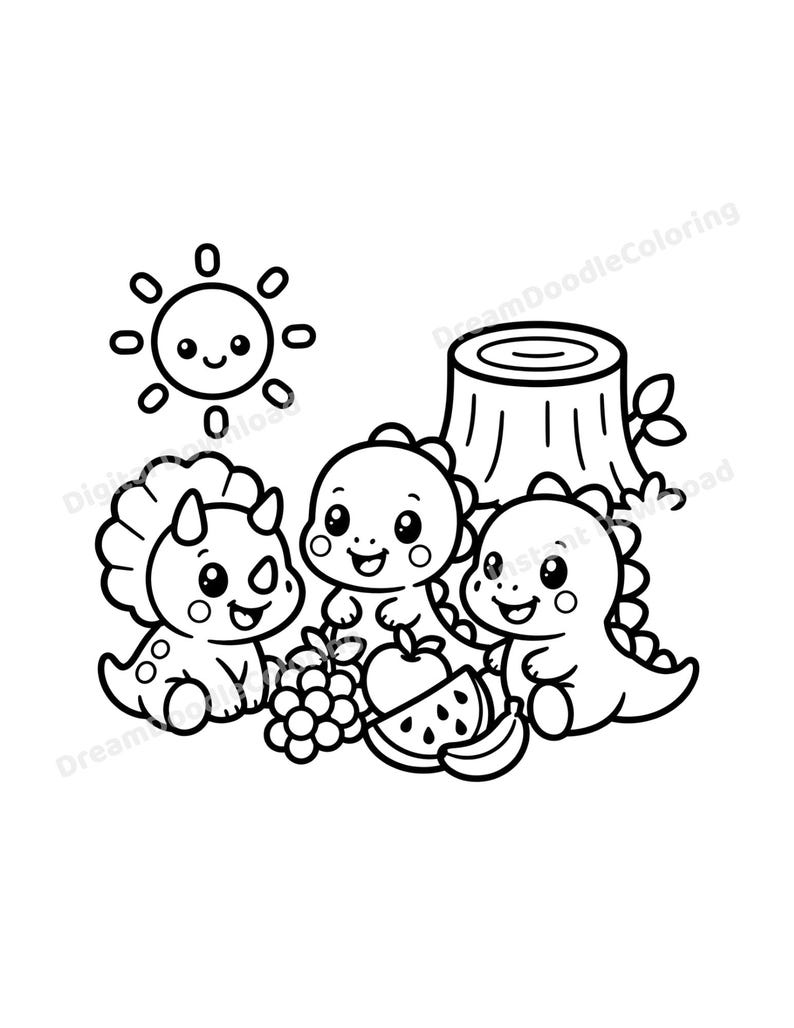 Dinosaur Adventure Coloring Book Printable PDF PNG | Cute Kawaii Dino ...