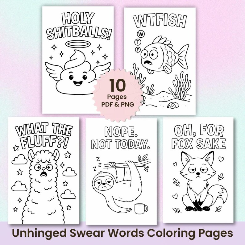 Unhinged Swear Words Coloring Pages, Adult Humor, 10 Pages Coloring ...