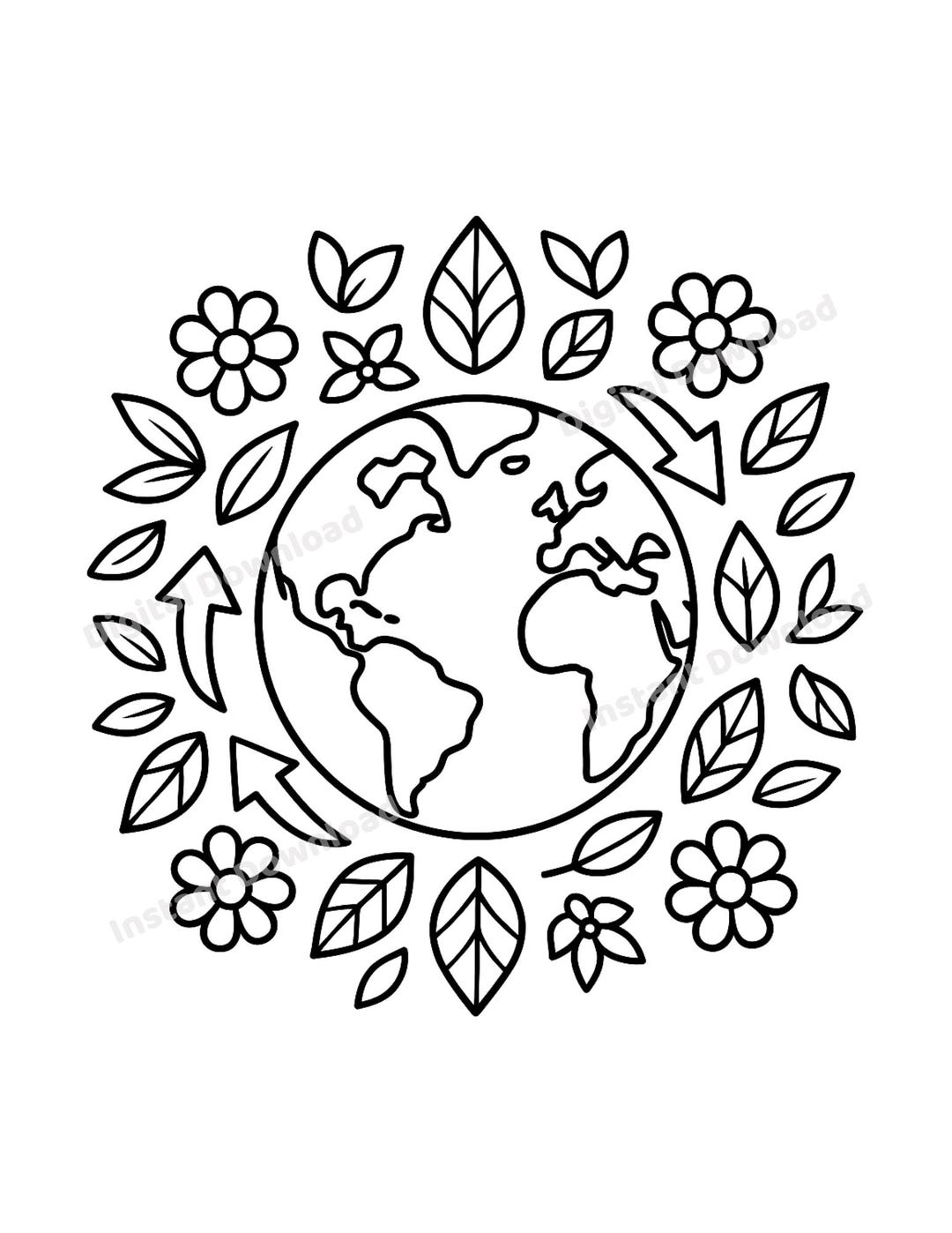 Earth Day Coloring Book Printable PDF PNG | Eco Kids & Adults Coloring ...