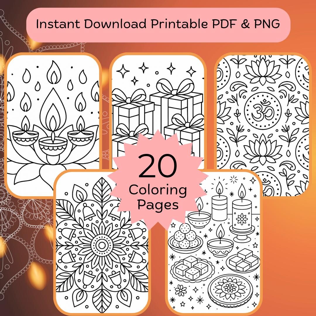 Diwali Coloring Book | Indian Diwali Printable for Adults | Hindu ...