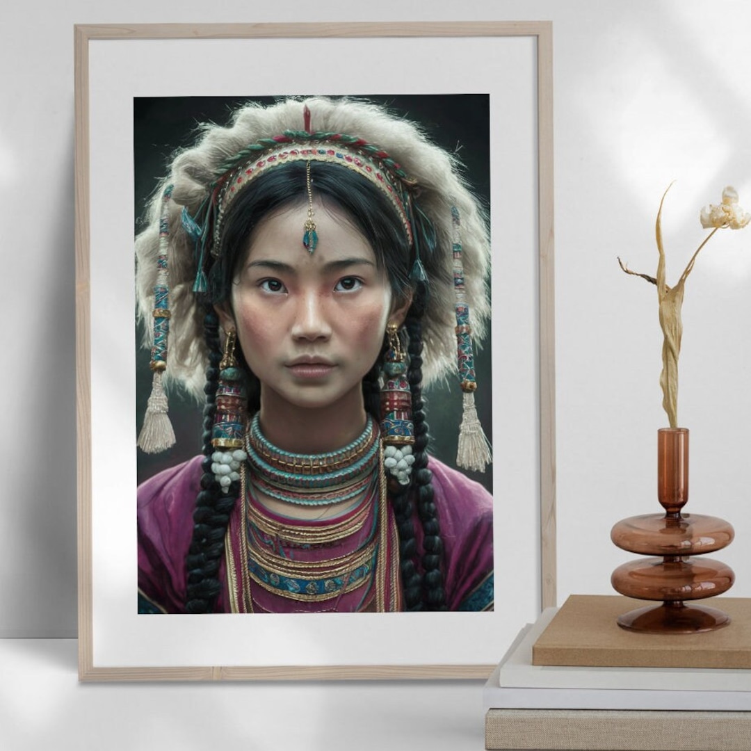 Most Beautiful Girl in Asian Tribes, Vintage Asian Portrait Painting ...
