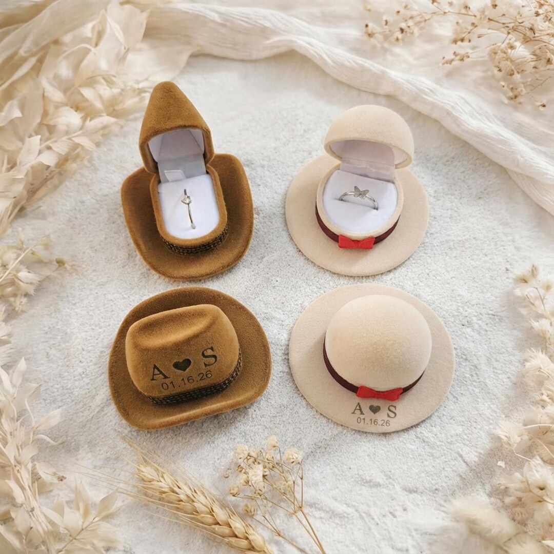 Personalized Velvet Cowboy Hat Ring Box, Wedding Engagement Proposal ...