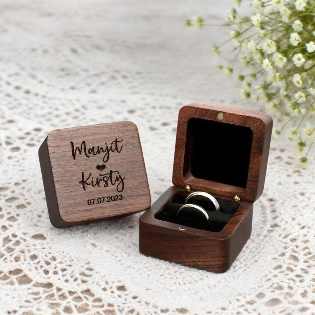 Personalized Walnut Wood Wedding Ring Box, Engraved Proposal Ring ...