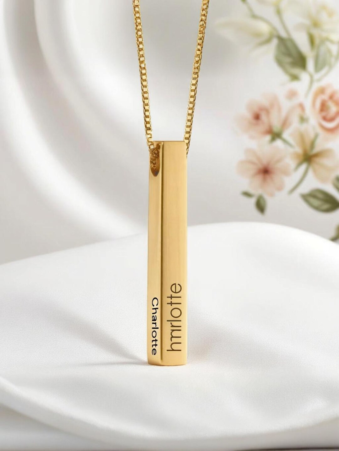 Custom Name Bar Gold Necklace, Silver Bar Necklace With Name ...