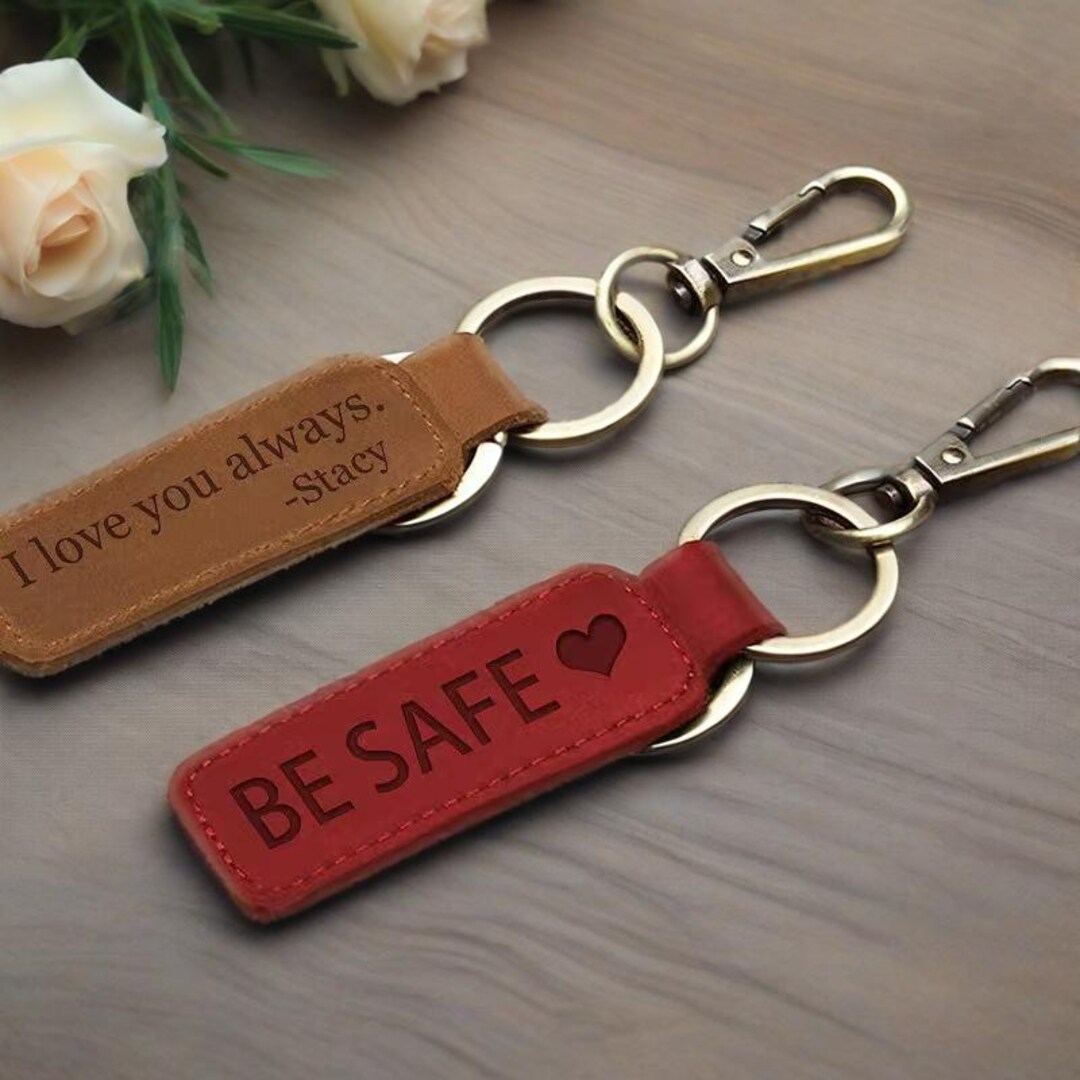 Personalized Leather Keychain, Engraved Keychain for Men and Women ...