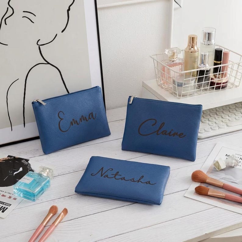 Personalized Leather Makeup Bag, Engraved Cosmetic Bag, Women's ...