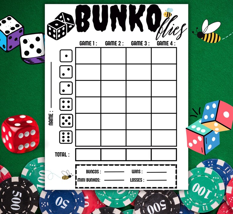 Cartes De Pointage Bunco, Feuilles De Pointage Bunco, Cartes De Table ...