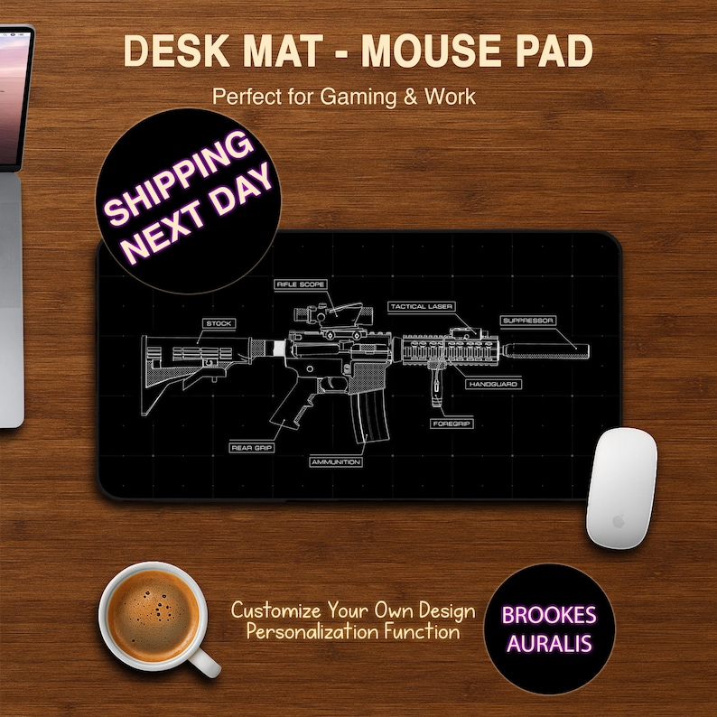 M416 Schematic Blueprint Desk Mat, Desk Mat Black Theme, Mouse Pad for ...