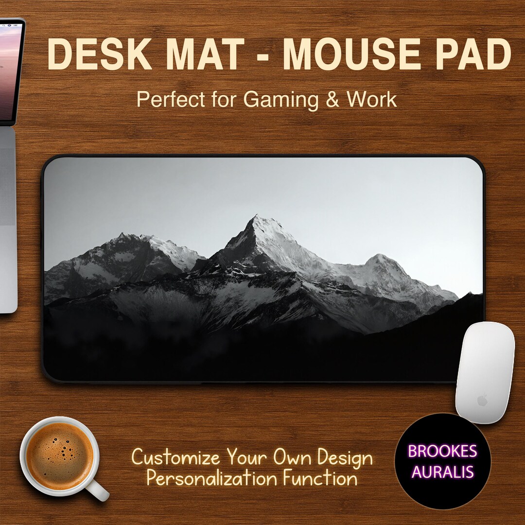 Snow Mountain Silhouette Desk Mat, Mouse Pad Mat Black Theme, Custom ...