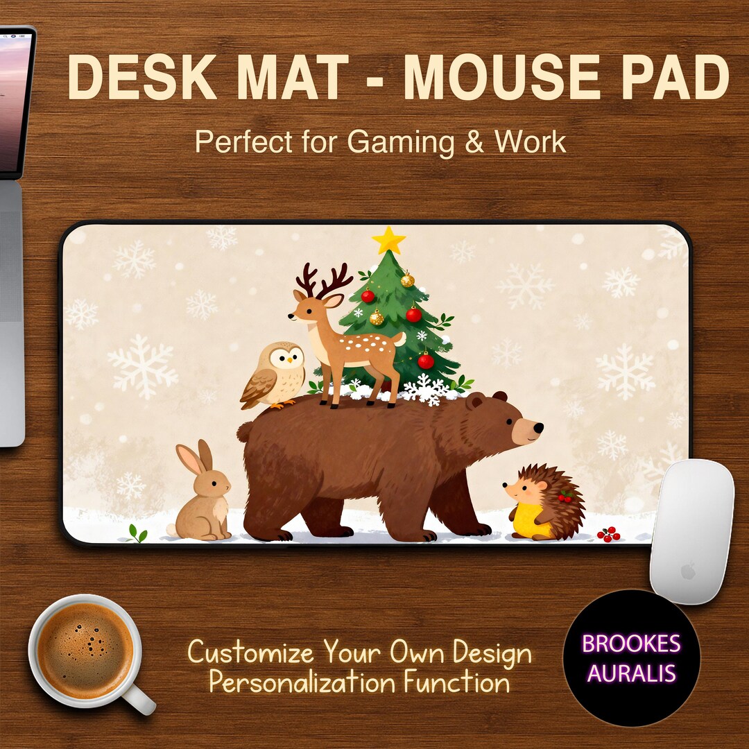 Winter Cute Forest Animal Desk Mat, Bear Deer Bunny Owl Mouse Pad, Wild ...