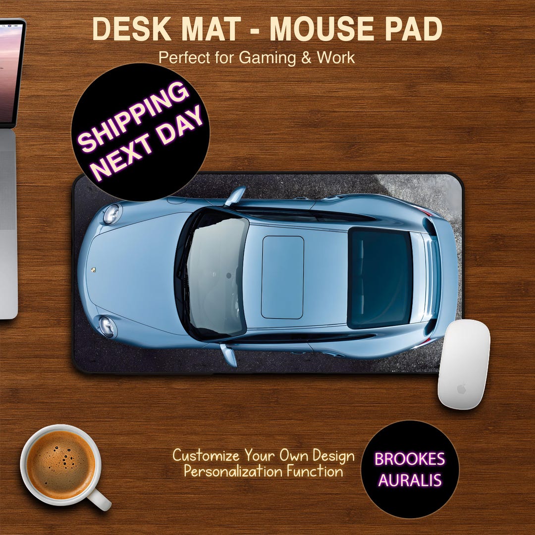 Iconic Porsche 911 Blue Desk Mat, Custom Super Car Mouse Pad ...