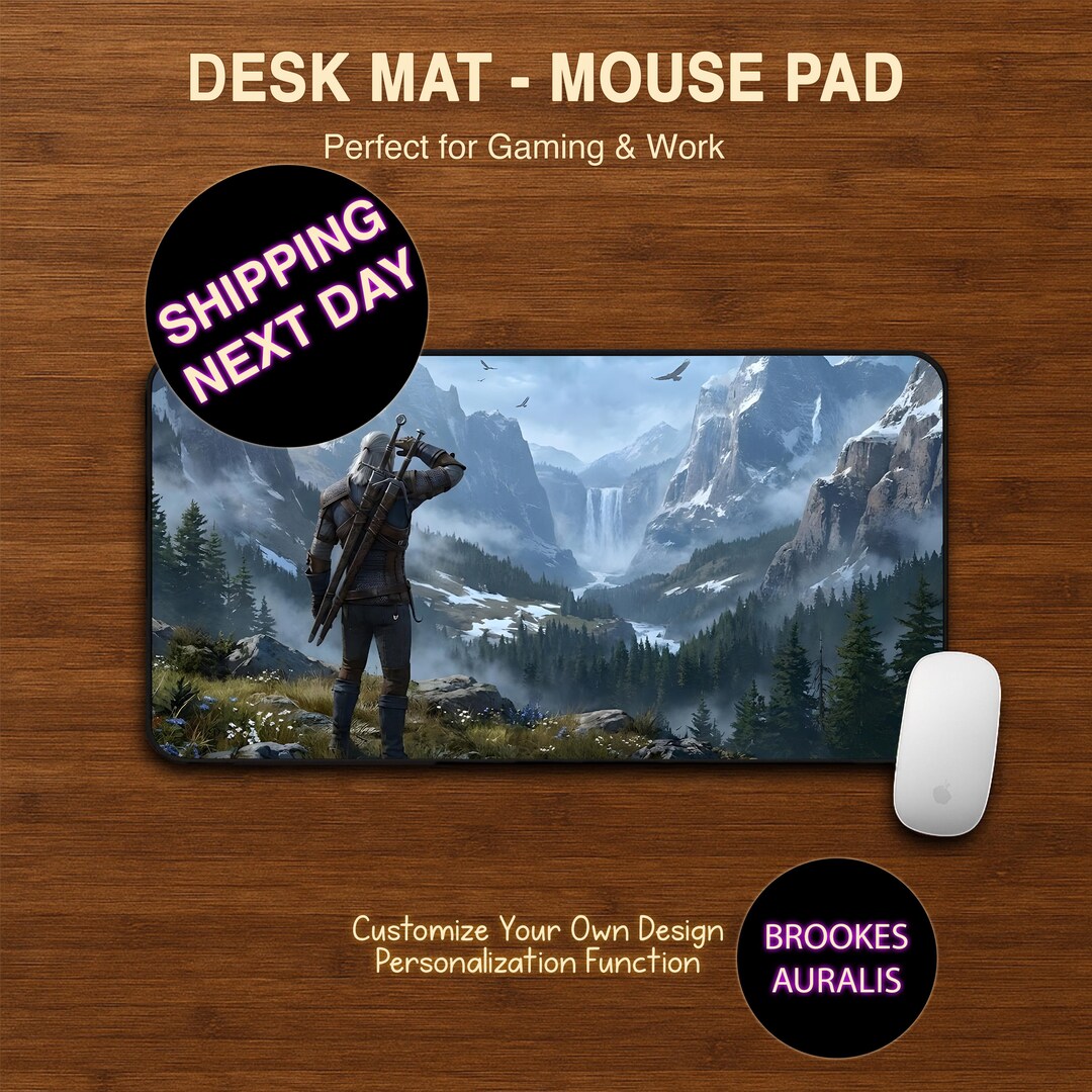 Geralt the Witcher Desk Mat, Epic Fantasy Warrior Landscape Desk Mat ...