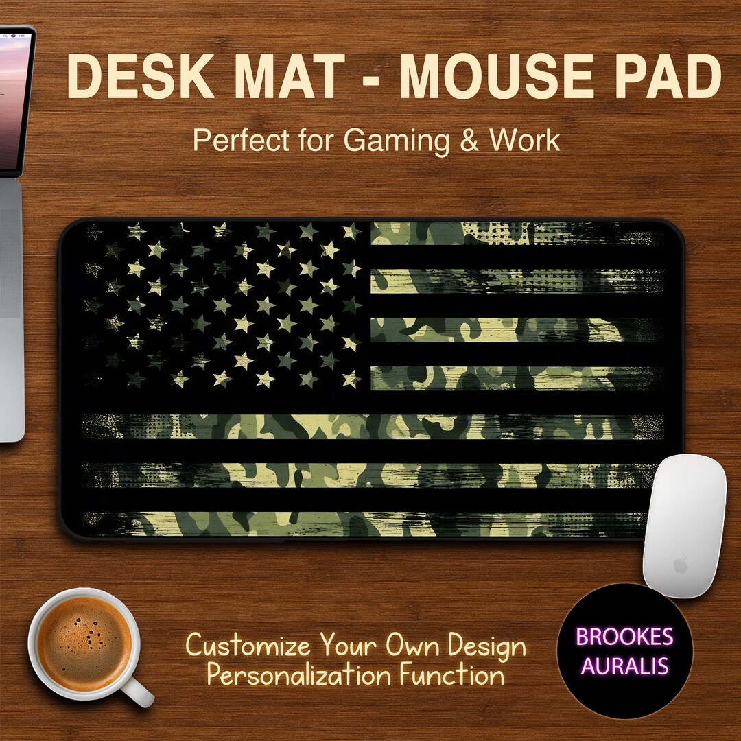 Army Camo USA Flag Desk Mat, Green Camo US Flag Mouse Pad, Desk Pad ...