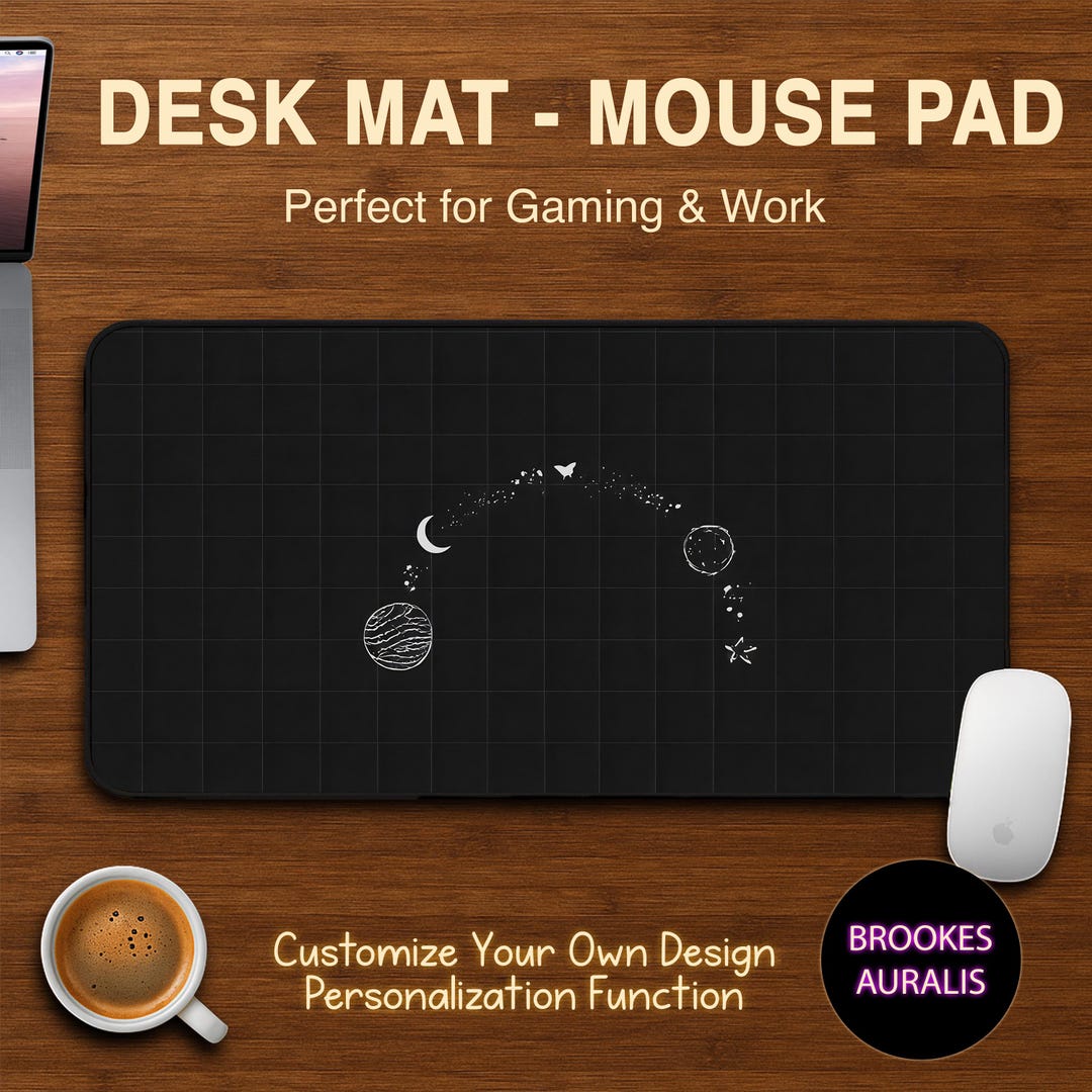 Minimal Cosmic Orbit Desk Mat, Desk Mat Black Aesthetic, Moon Mouse Pad ...