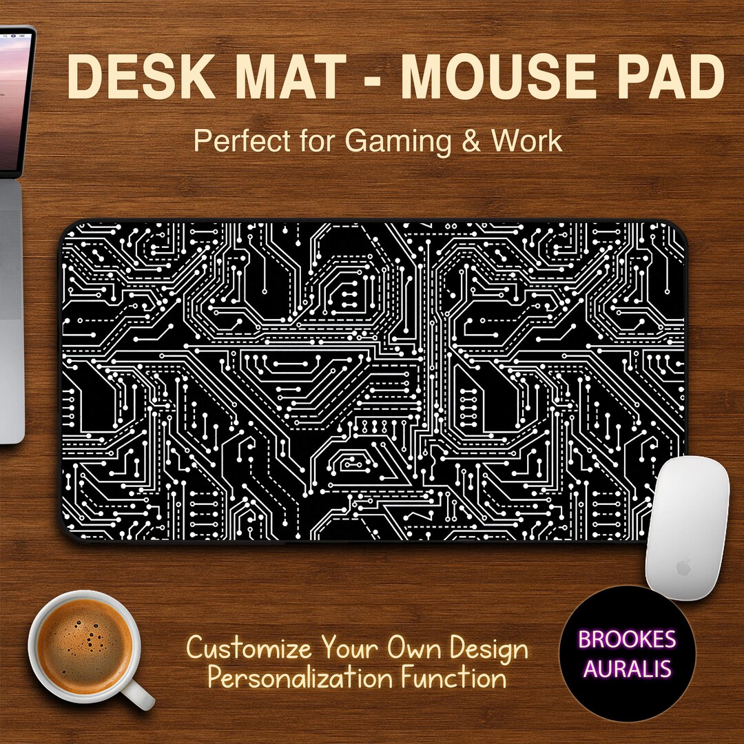 Electronic Grid Tech Desk Mat, Black Theme Mouse Pad, Custom Any Size ...
