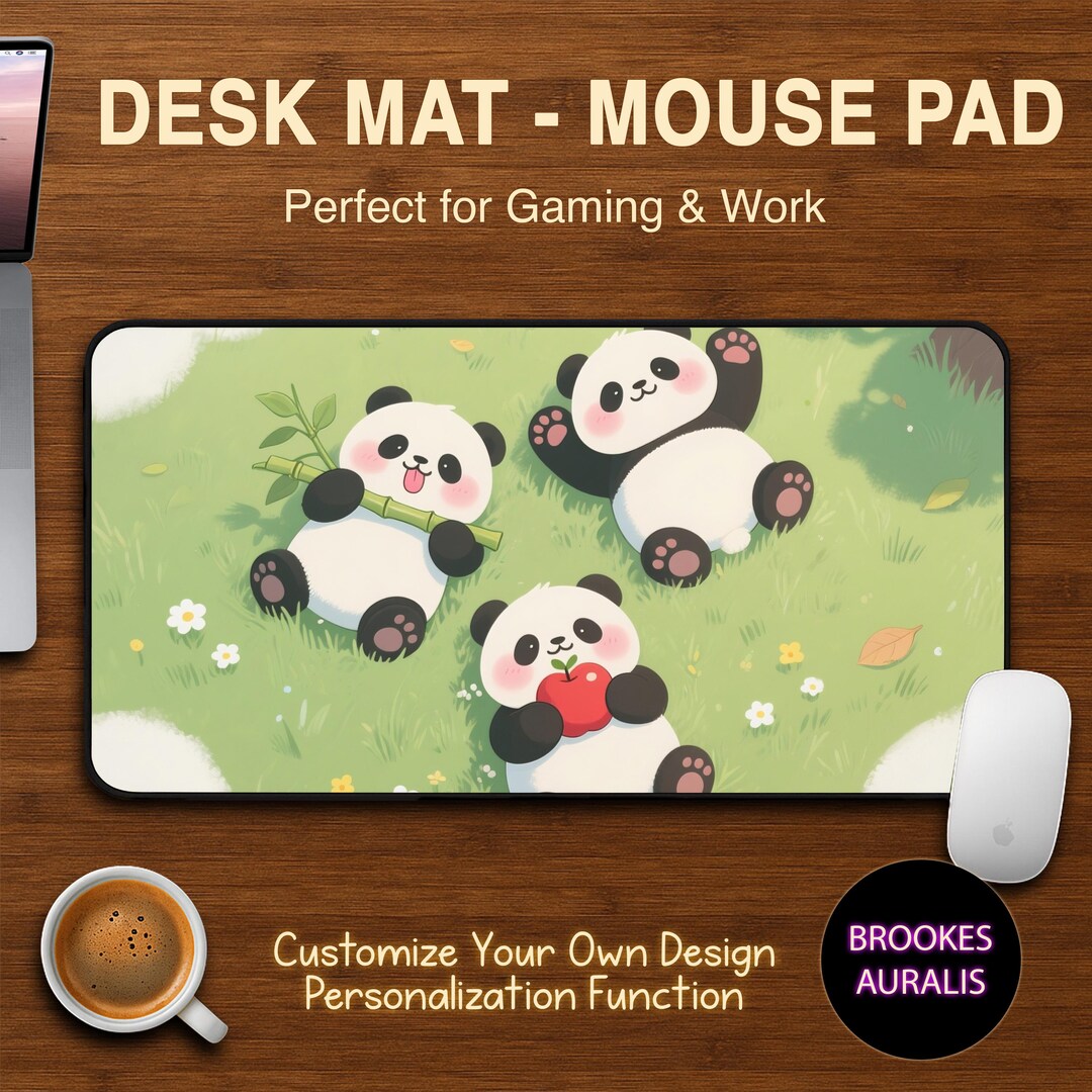 Adorable Panda Picnic Desk Mat, Lofi Desk Mat, Anime Desk Mat, Custom ...