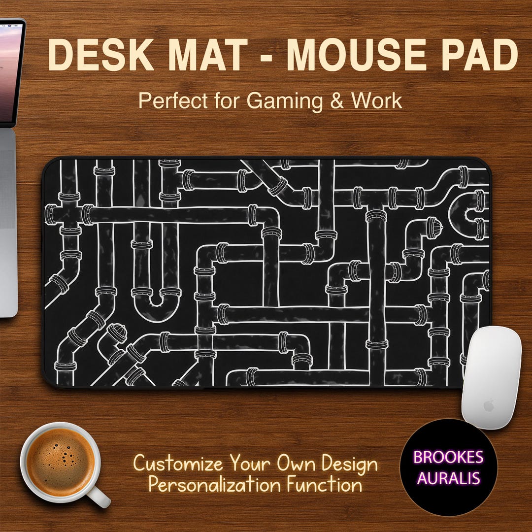 Black Pipe Grid Desk Mat, Mouse Pad Black Theme, Desk Mat Industrial ...