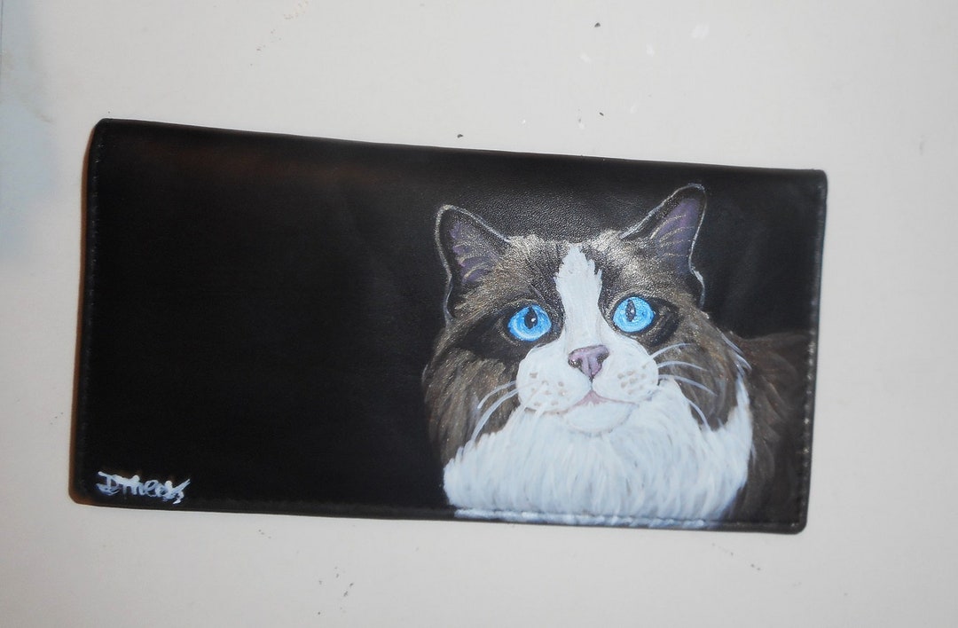 Ragdoll Cat Portrait Checkbook Cover Holder Custom Hand Painted Leather ...