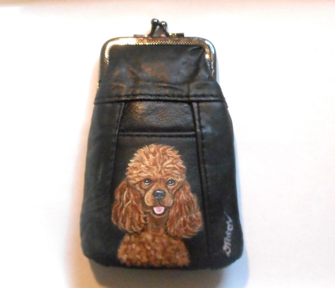 Apricot Poodle Dog Coin Purse With Key Chain, Hand Painted Leather Bag ...