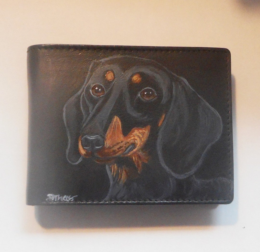 Dachshund Dog Wallet for Men, Custom Painted Leather Wallet, Dog Person ...