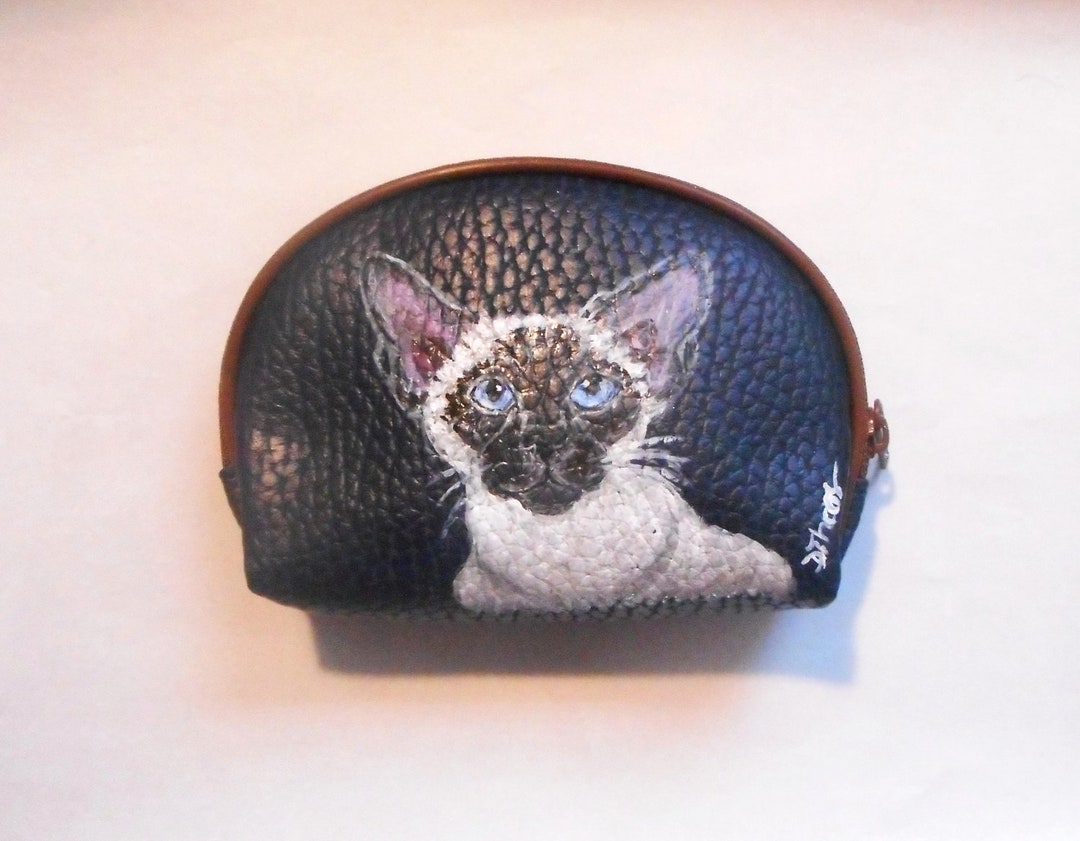 Siamese Cat Coin Purse, Makeup Bag, Hand Painted Purse, Blue Coin Bag ...