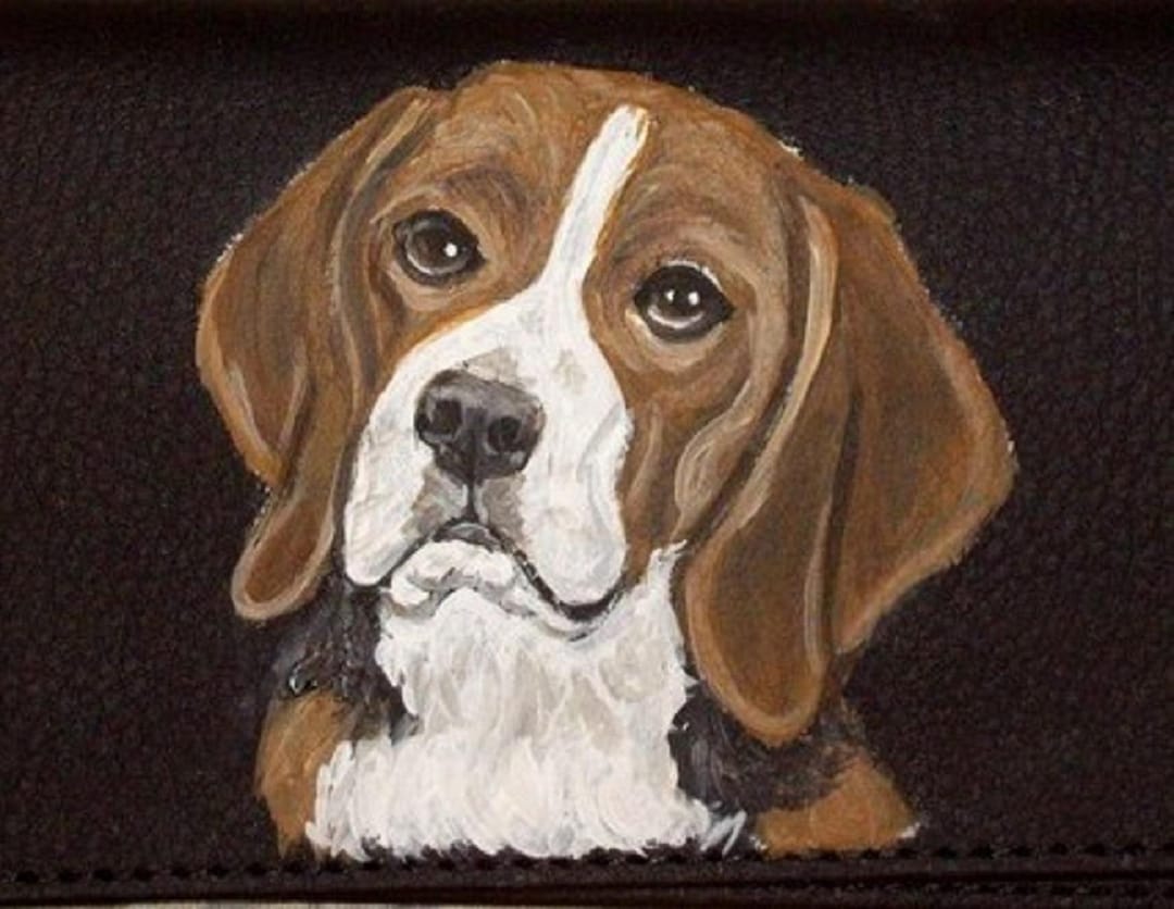Hand-painted Beagle Dog Leather Wallet for Men - Custom Pet Portrait - Etsy