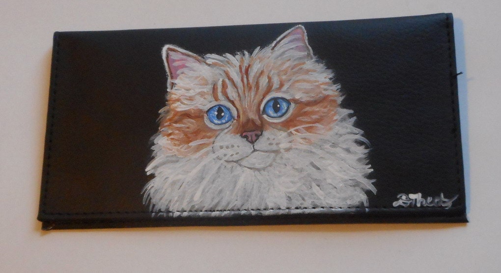 Birman Cat Checkbook Cover Holder Custom Hand Painted Leather - Etsy