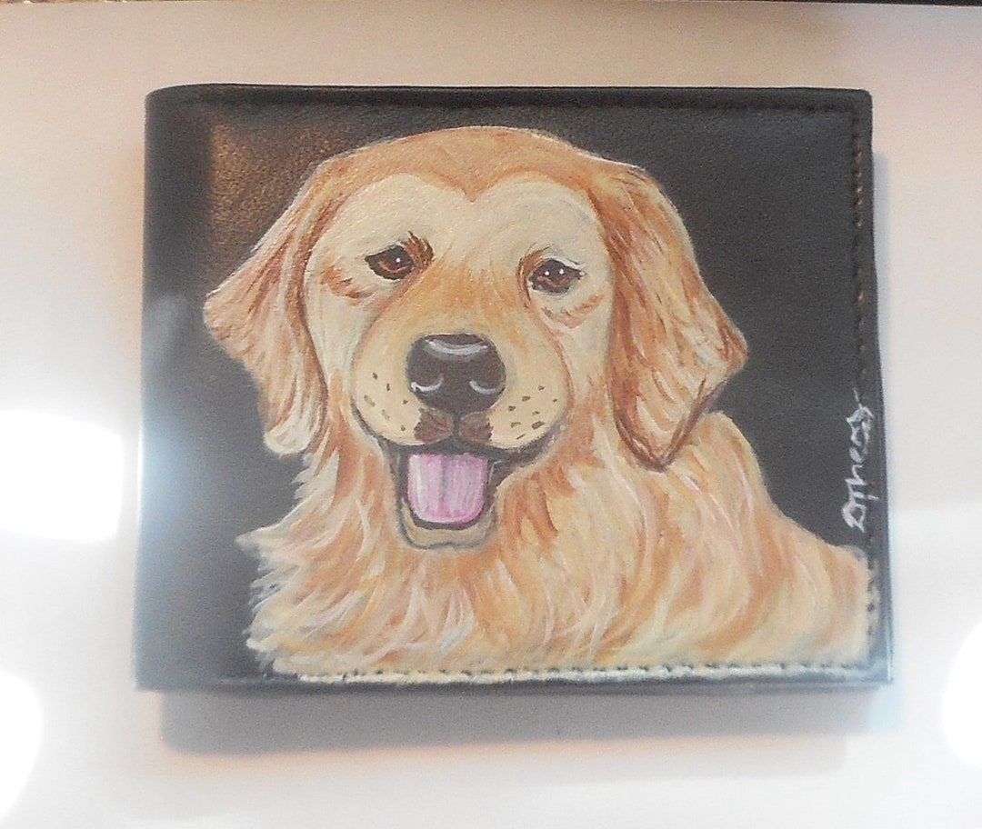 Golden Retriever Dog Leather Wallet for Men Hand Painted Leather Father ...