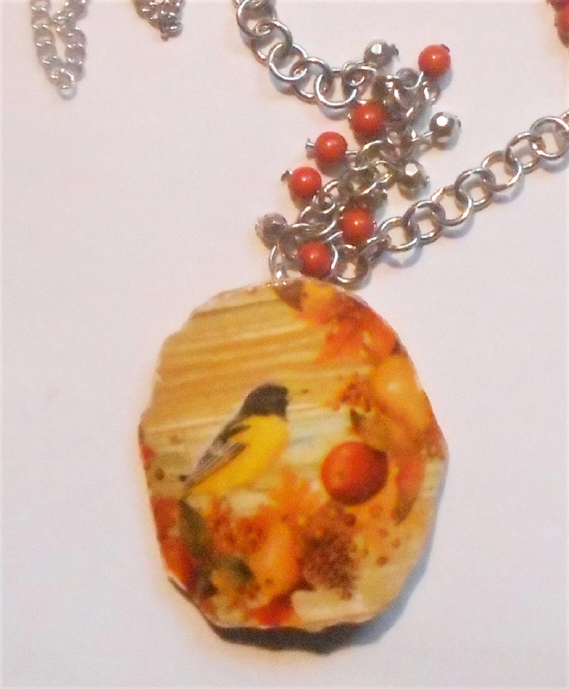 Broken China Necklace, American Goldfinch Yellow Bird, Pendant Necklace ...