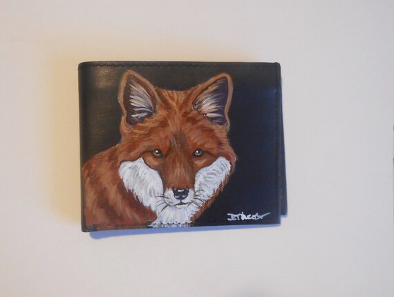 Red Fox Portrait Wallet for Men Hand Painted Leather | Etsy