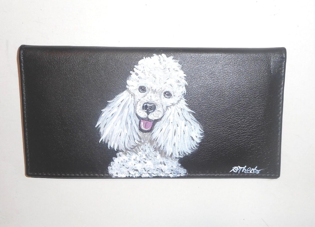 Hand Painted Poodle Dog Leather Checkbook Cover - Etsy